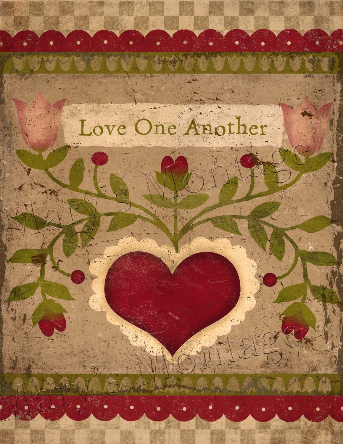 Primitive Folk Art Valentine Printable 8x10 Download - Etsy UK