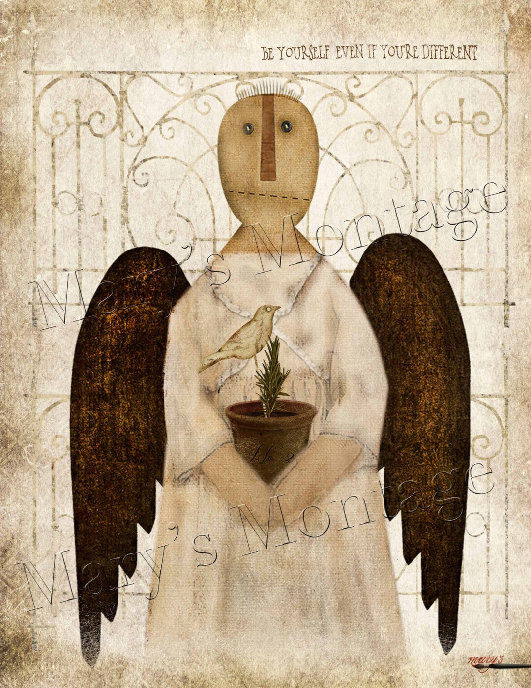 Grubby Primitive Garden Angel, Art, 8x10, Instant Download - Etsy