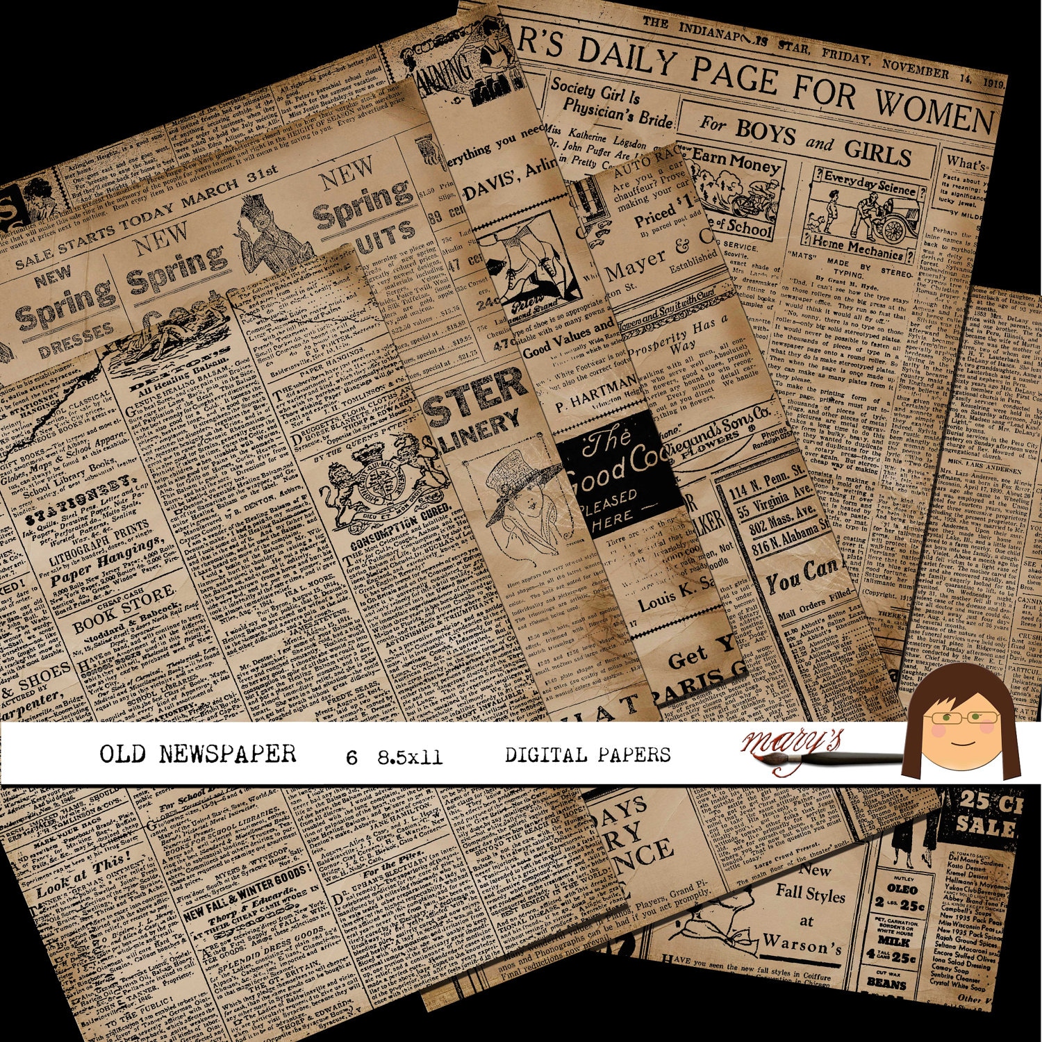Old Newspaper 6 Papers in 2 sizes Download | Etsy