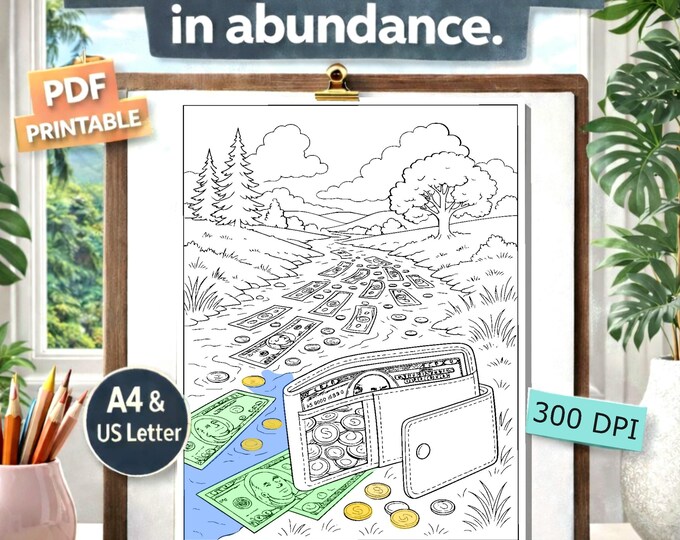 Buy Printable Coloring Page, Hand Drawn Money Affirmation , Adult ...