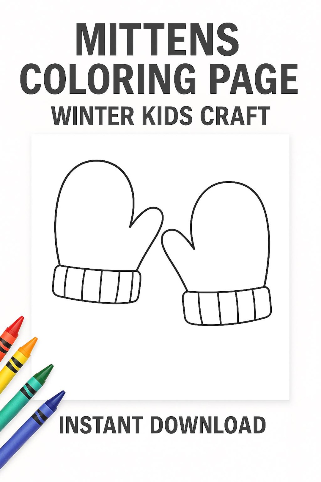 Mittens Coloring Page Printable • Winter Coloring Sheet for Kids • Snow ...