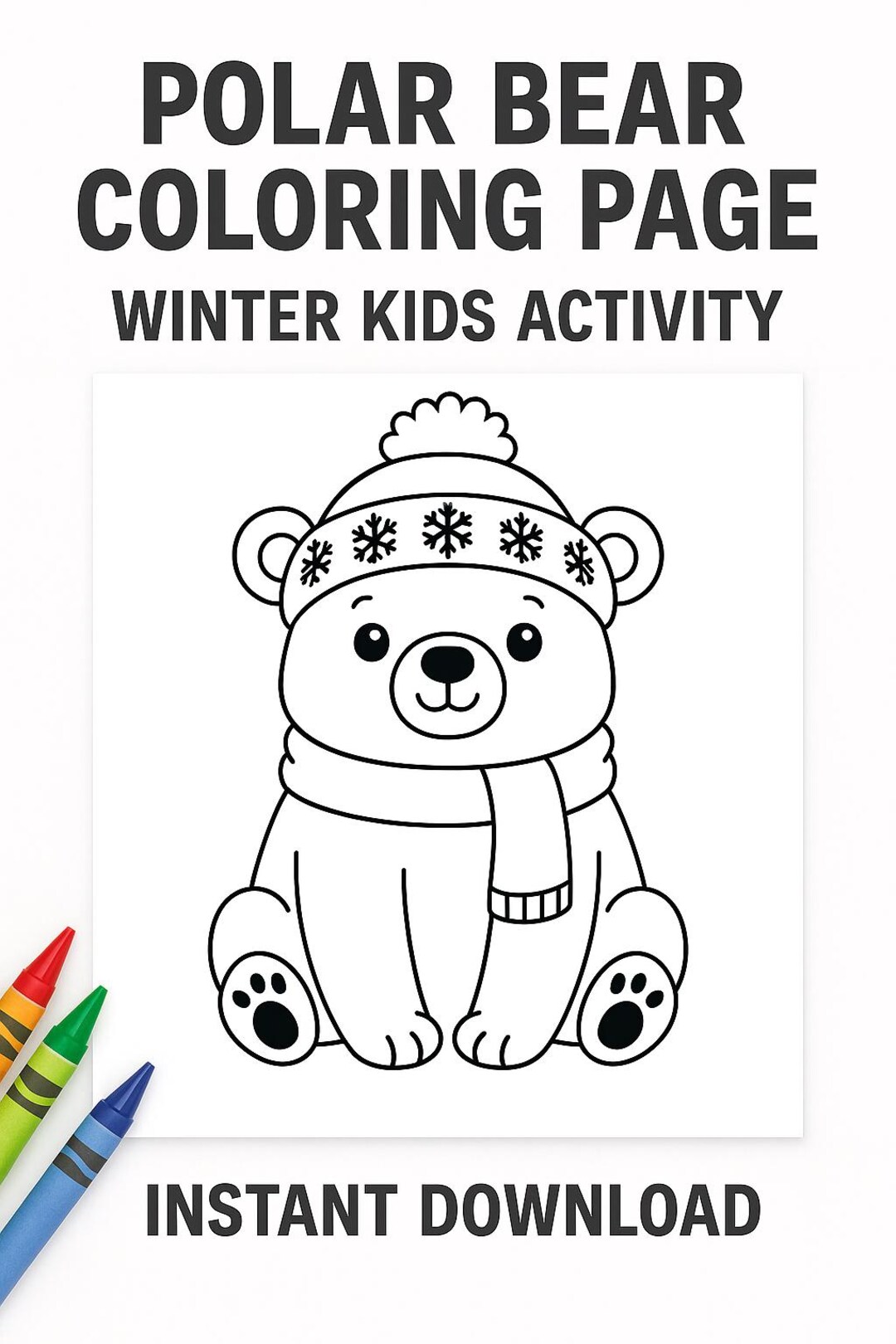 Polar Bear Coloring Page Printable • Winter Coloring Sheet for Kids ...