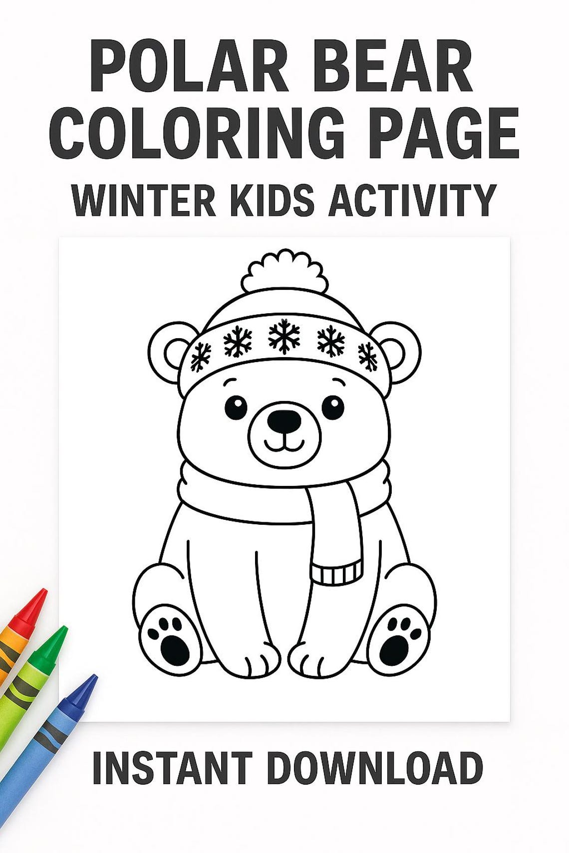 Polar Bear Coloring Page Printable • Winter Coloring Sheet for Kids ...