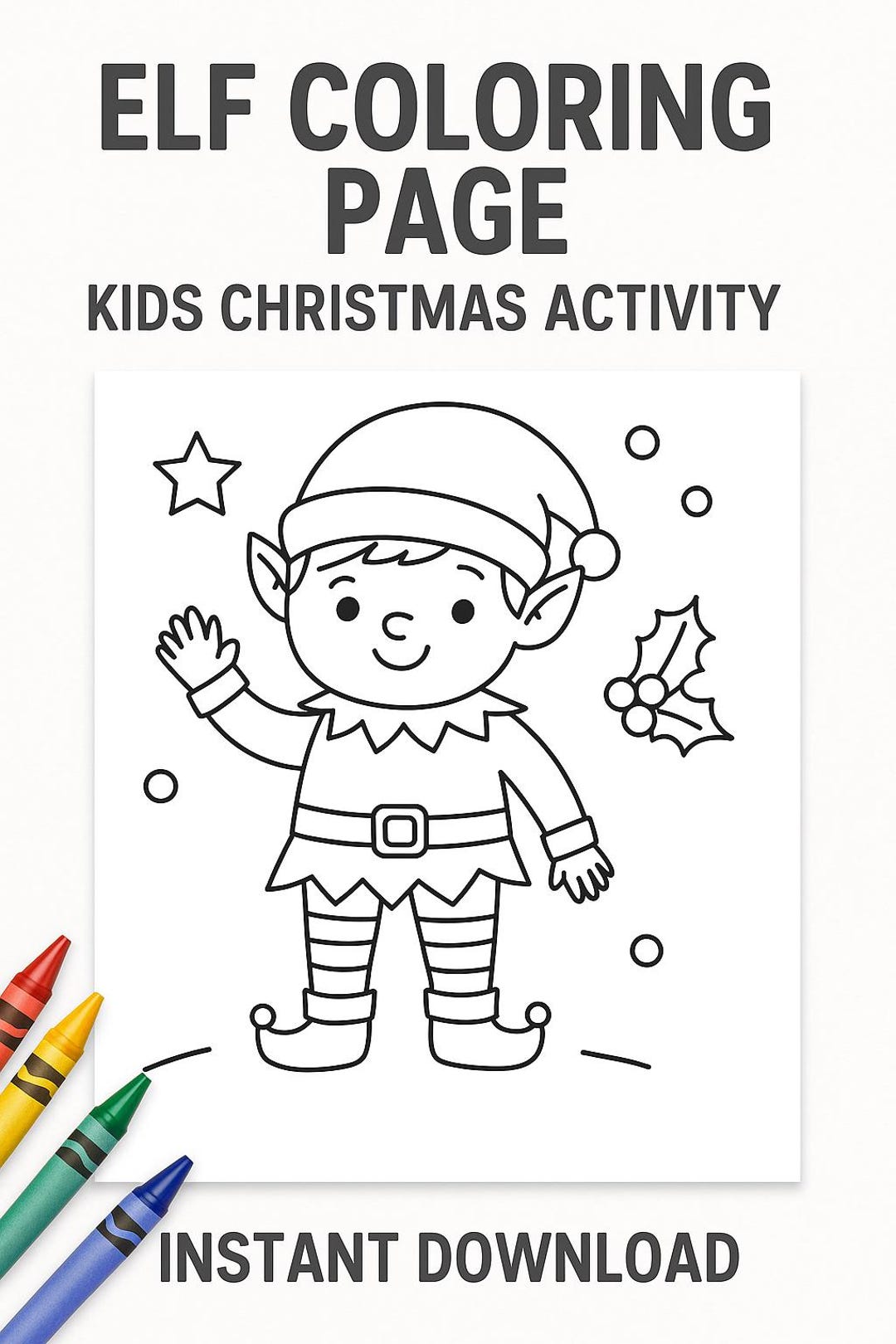 Elf Coloring Page Printable • Christmas Coloring Sheet for Kids • Cute ...