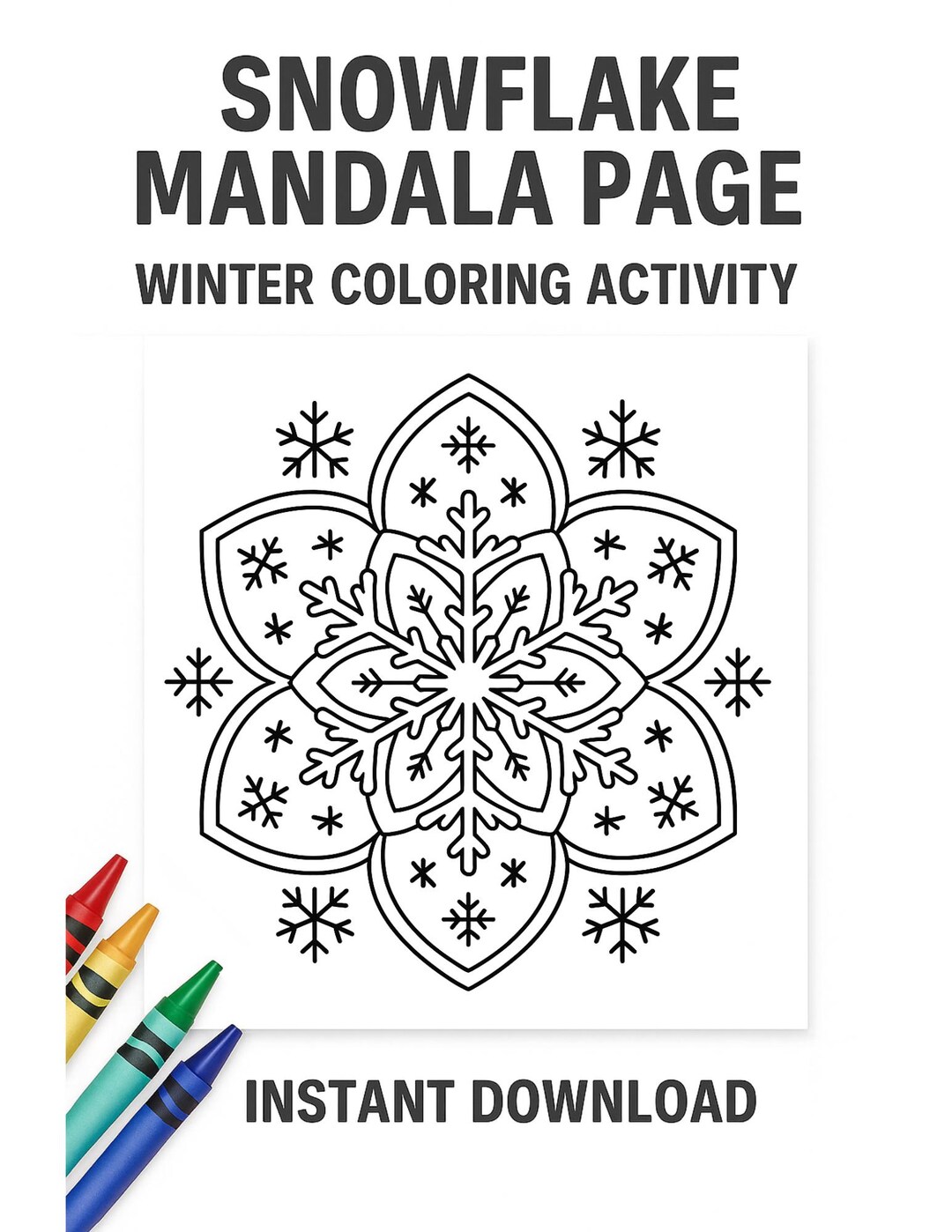 Snowflake Mandala Coloring Page Printable • Winter Coloring Sheet for ...