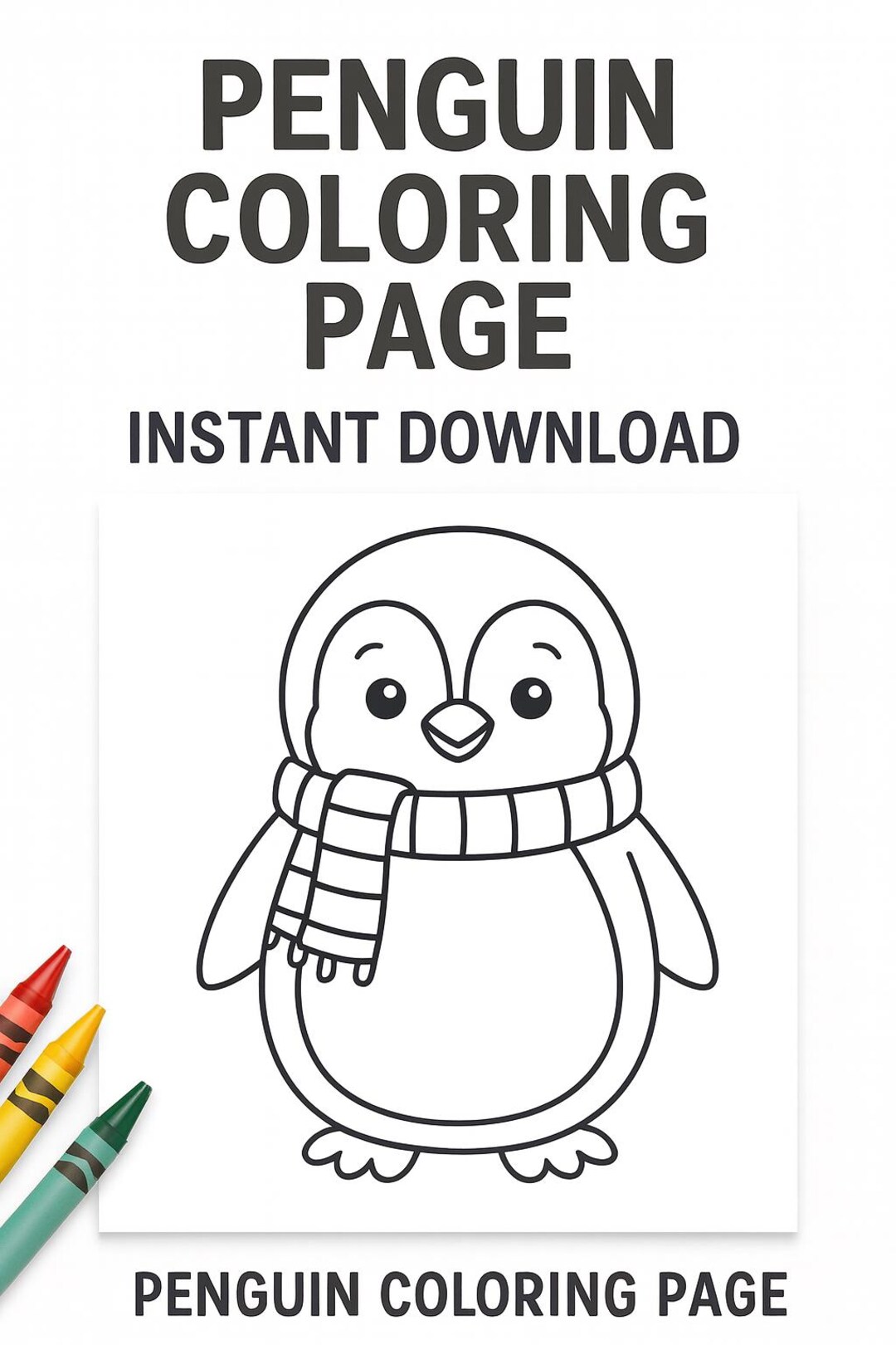 Penguin Coloring Page Printable • Winter Coloring Sheet for Kids • Cute ...