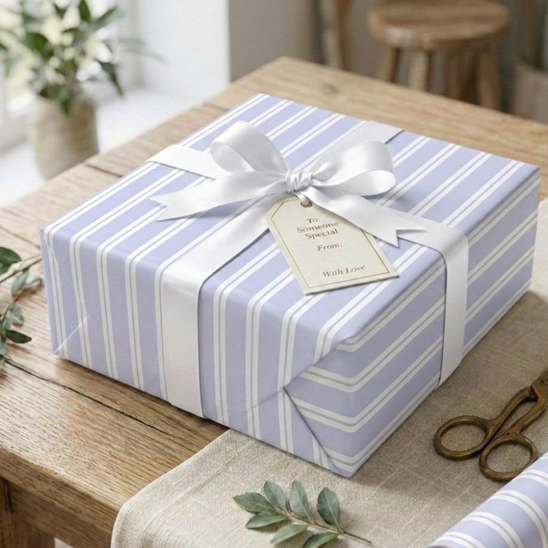 Gift Wrap Set: Blue Toile and Stripes - Eco-friendly Artisan Paper ...