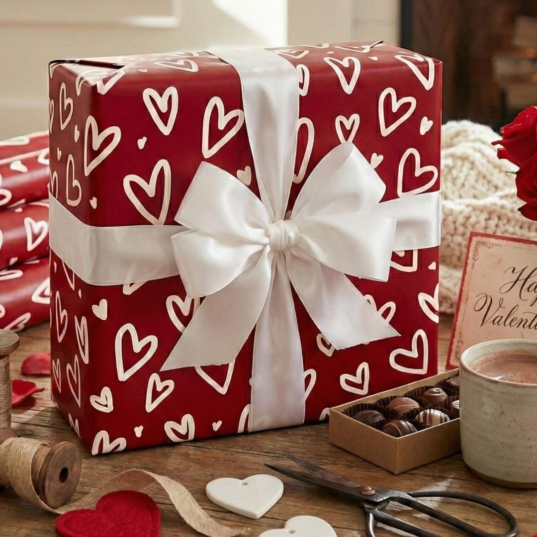Red Heart Wrapping Paper, Modern Love Pattern, Anniversary Gift Wrap - Etsy