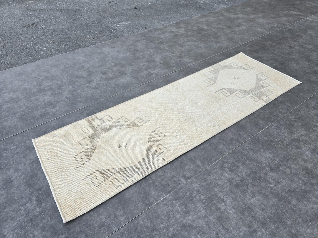 Vintage Neutral Runner Rug 2x7, Beige Cream Tribal Hallway Rug, Minimal ...