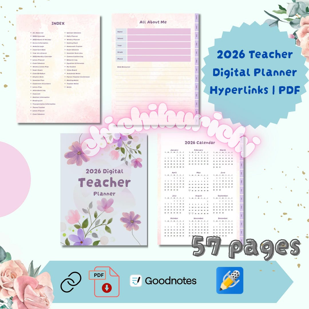 2026 Cute Pastel Teacher Planner PDF | Aesthetic Hyperlinked Planner ...