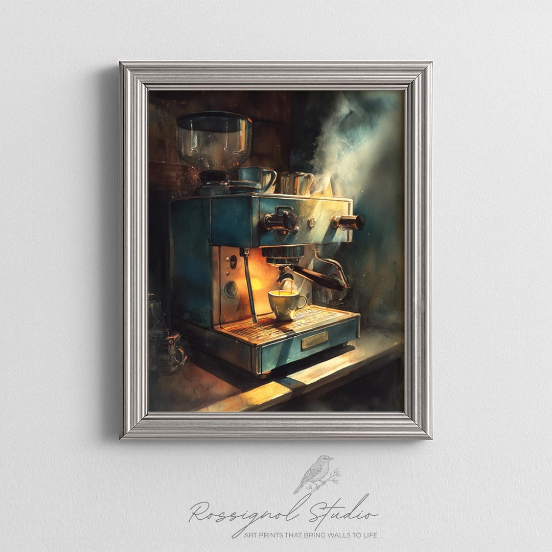 Moody Watercolor Painting of Espresso Machine, Double Coffe Shot ...