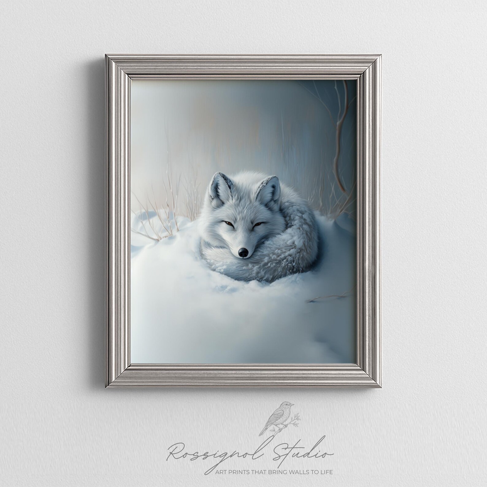 Minimalist Arctic Fox in Snow Painting - Neutral Winter Decor, Cozy ...