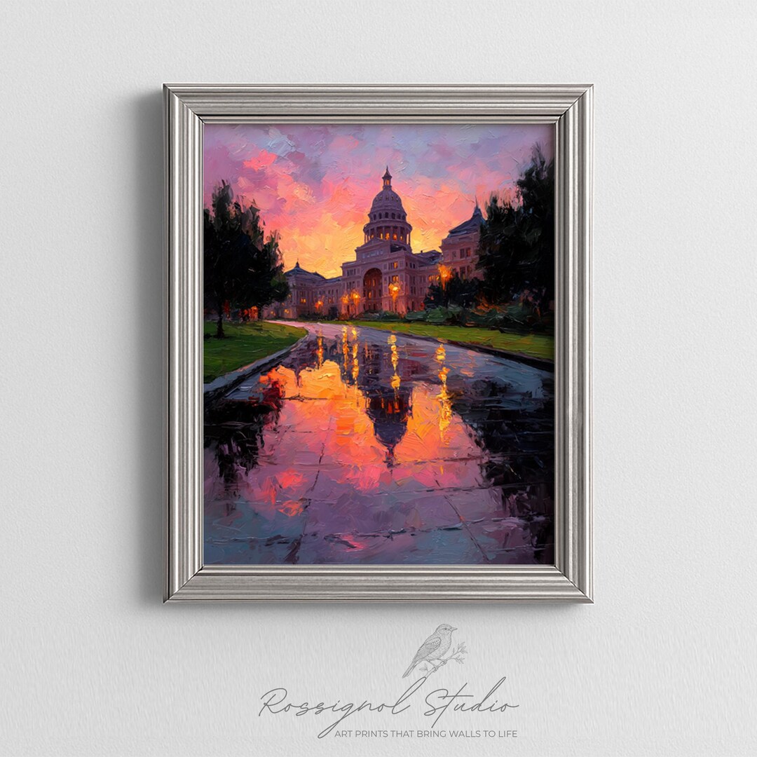 Texas State Capitol Austin at Sunrise - Moody Vibrant Impressionist Art ...