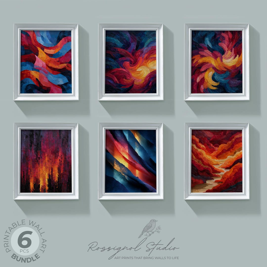 Dynamic Colorful Abstract Art Bundle Set of 6, Modern Painterly Prints ...