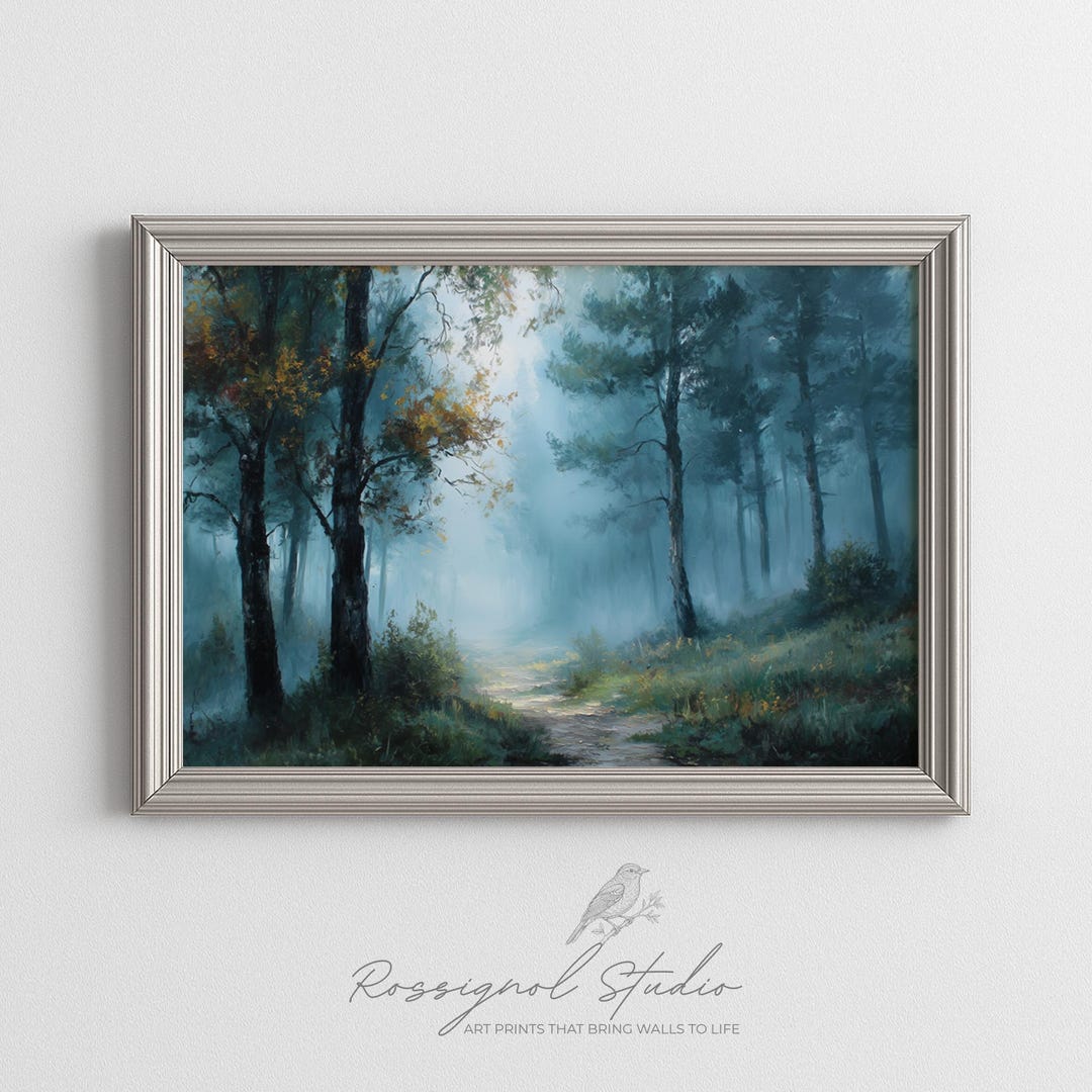 Serene Misty Forest Path at Dawn - Tranquil Printable Wall Art ...