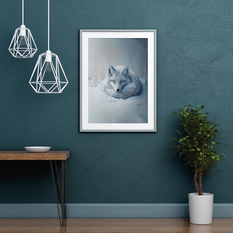 Minimalist Arctic Fox in Snow Painting - Neutral Winter Decor, Cozy ...