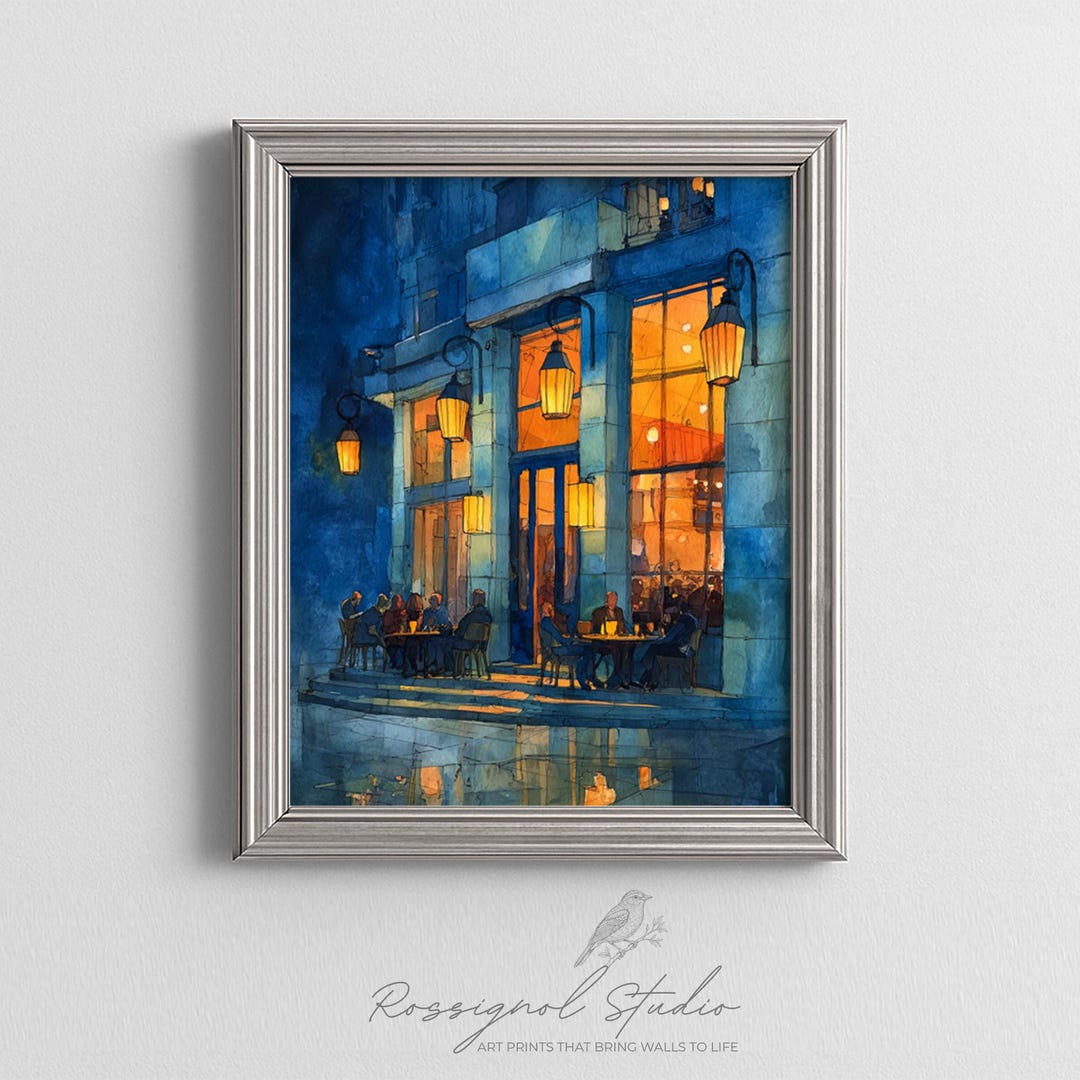 Moody Evening Café Storefront Painting - Cozy Urban Night Scene ...