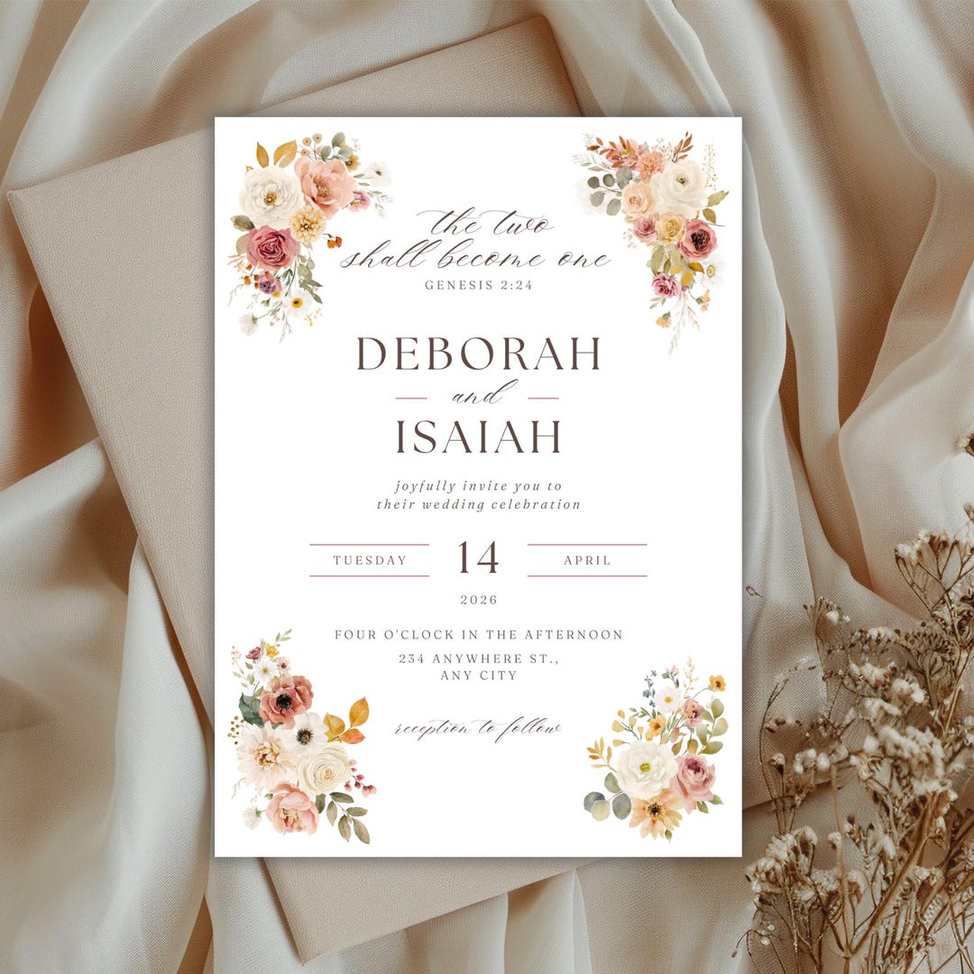 Bible Verse Invitation Template, Faith Based Floral Invite, Editable ...