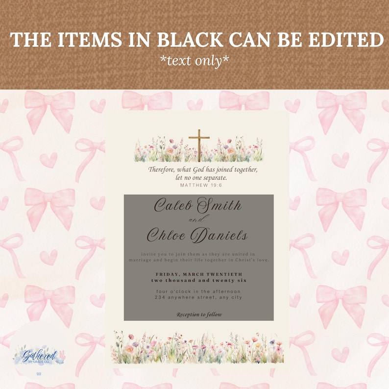 Floral Church Wedding Invitation, Christian Wedding Template, Editable ...