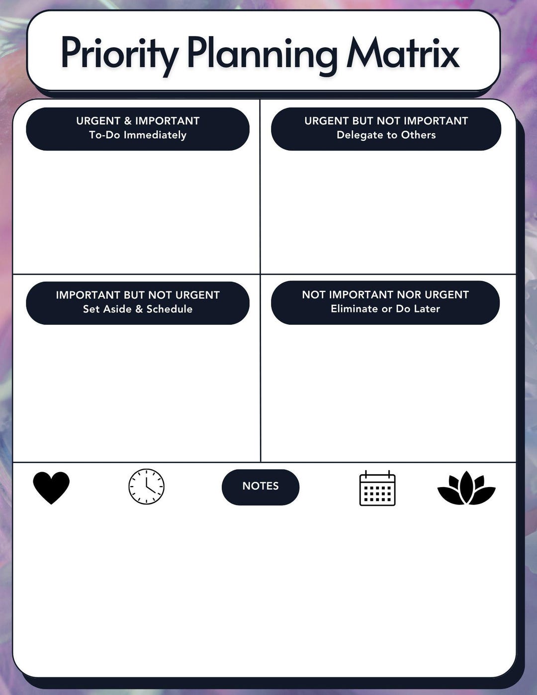 Eisenhower Matrix Printable PDF | Purple Task Organizer Worksheet ...