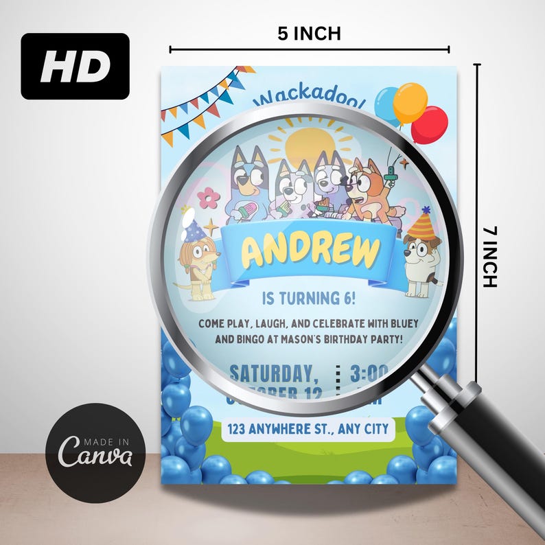 Bluey Birthday Invitation | Canva Editable Kids Party Invite - Etsy