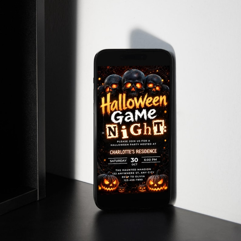 Halloween Game Night Invitation, Spooky Mobile Evite Template (digital ...