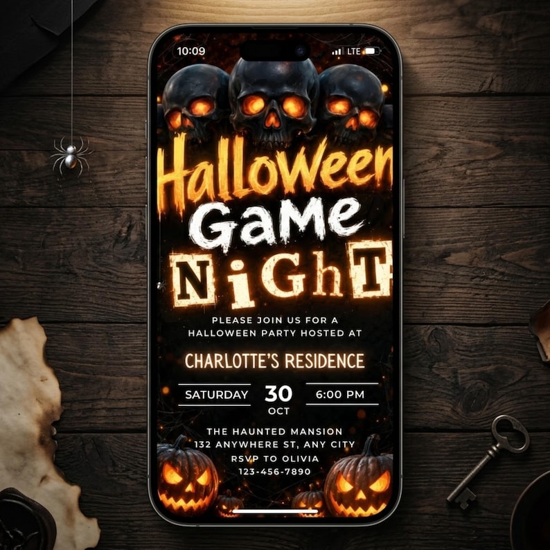 Halloween Game Night Invitation, Spooky Mobile Evite Template (digital ...