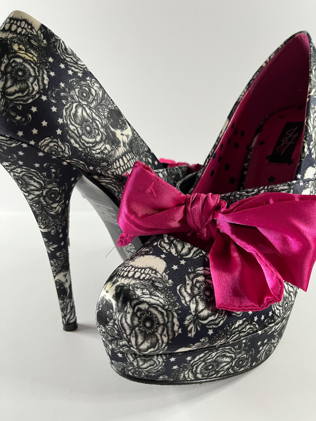 Rare Iron Fist Sugar Hiccup Skull Print Platform Heels Pink Bow Gothic ...