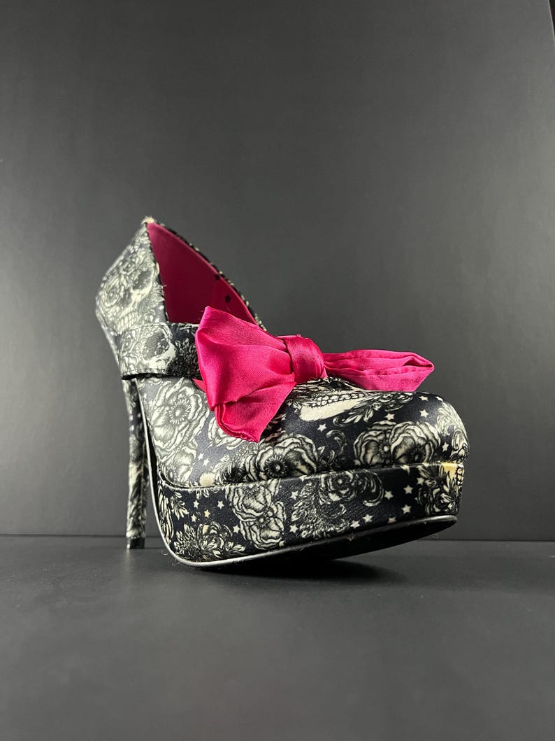 Rare Iron Fist Sugar Hiccup Skull Print Platform Heels Pink Bow Gothic ...