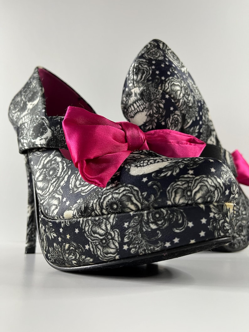 Rare Iron Fist Sugar Hiccup Skull Print Platform Heels Pink Bow Gothic ...