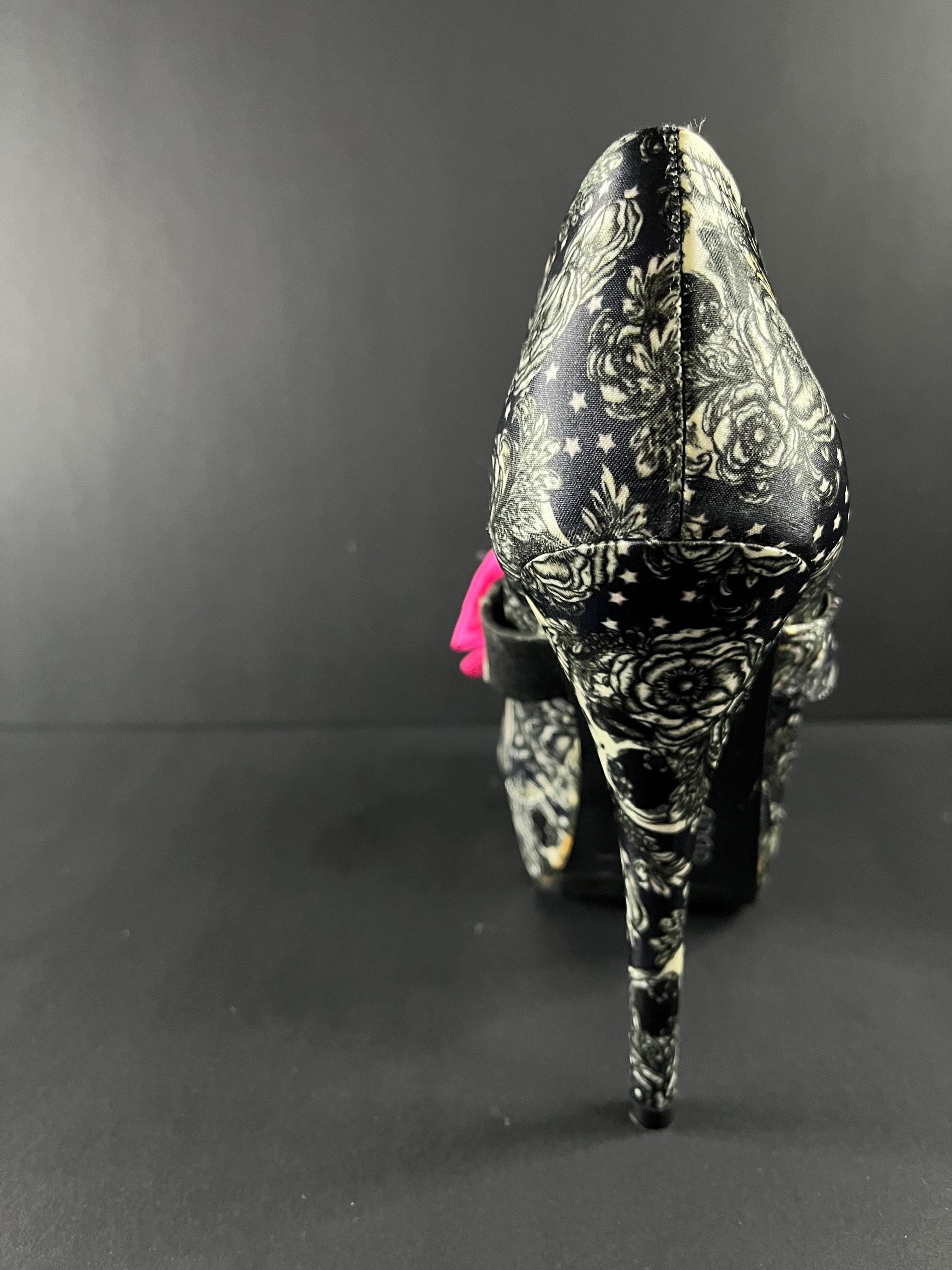 Rare Iron Fist Sugar Hiccup Skull Print Platform Heels Pink Bow Gothic ...