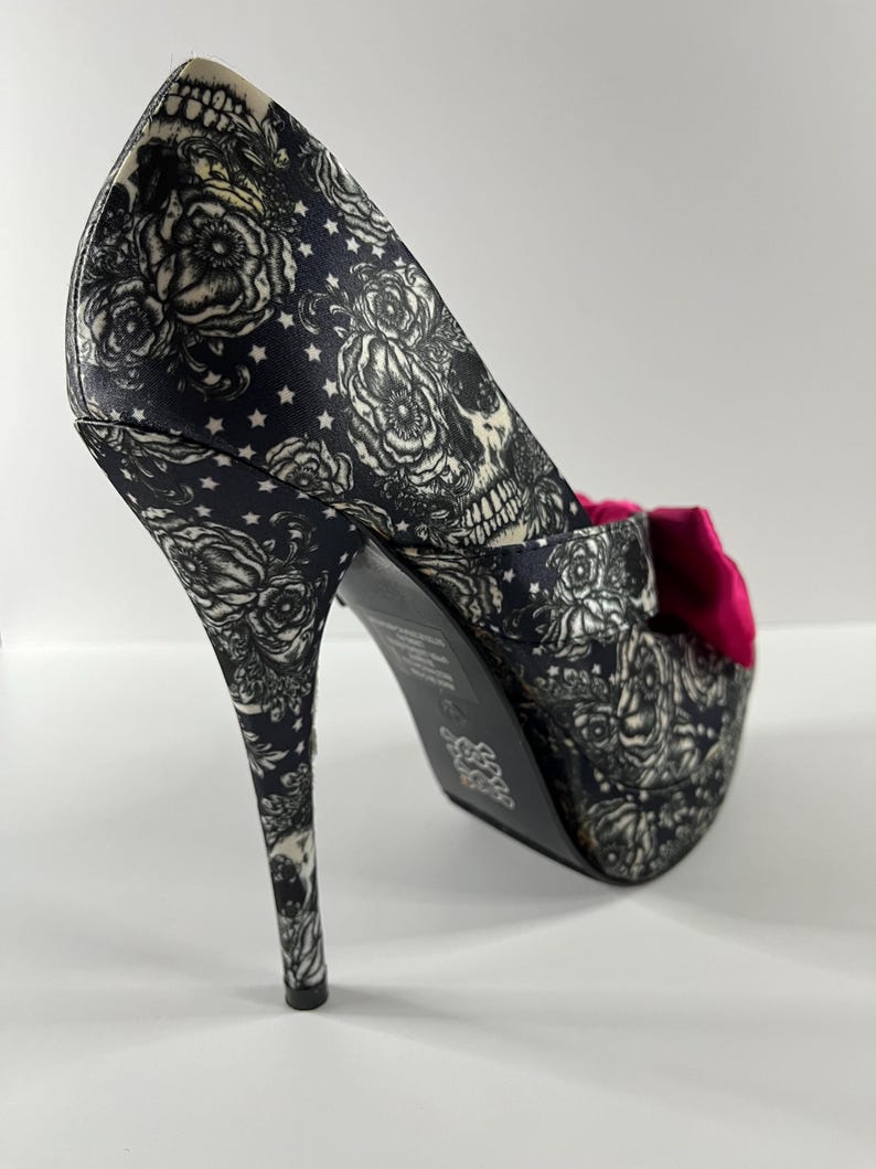 Rare Iron Fist Sugar Hiccup Skull Print Platform Heels Pink Bow Gothic ...