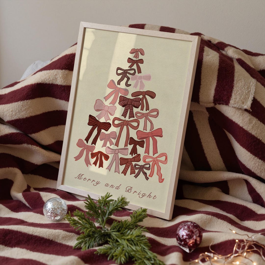 Pink Christmas Art Print, Whimsical Bow Tree Print, Pinkmas Holiday ...
