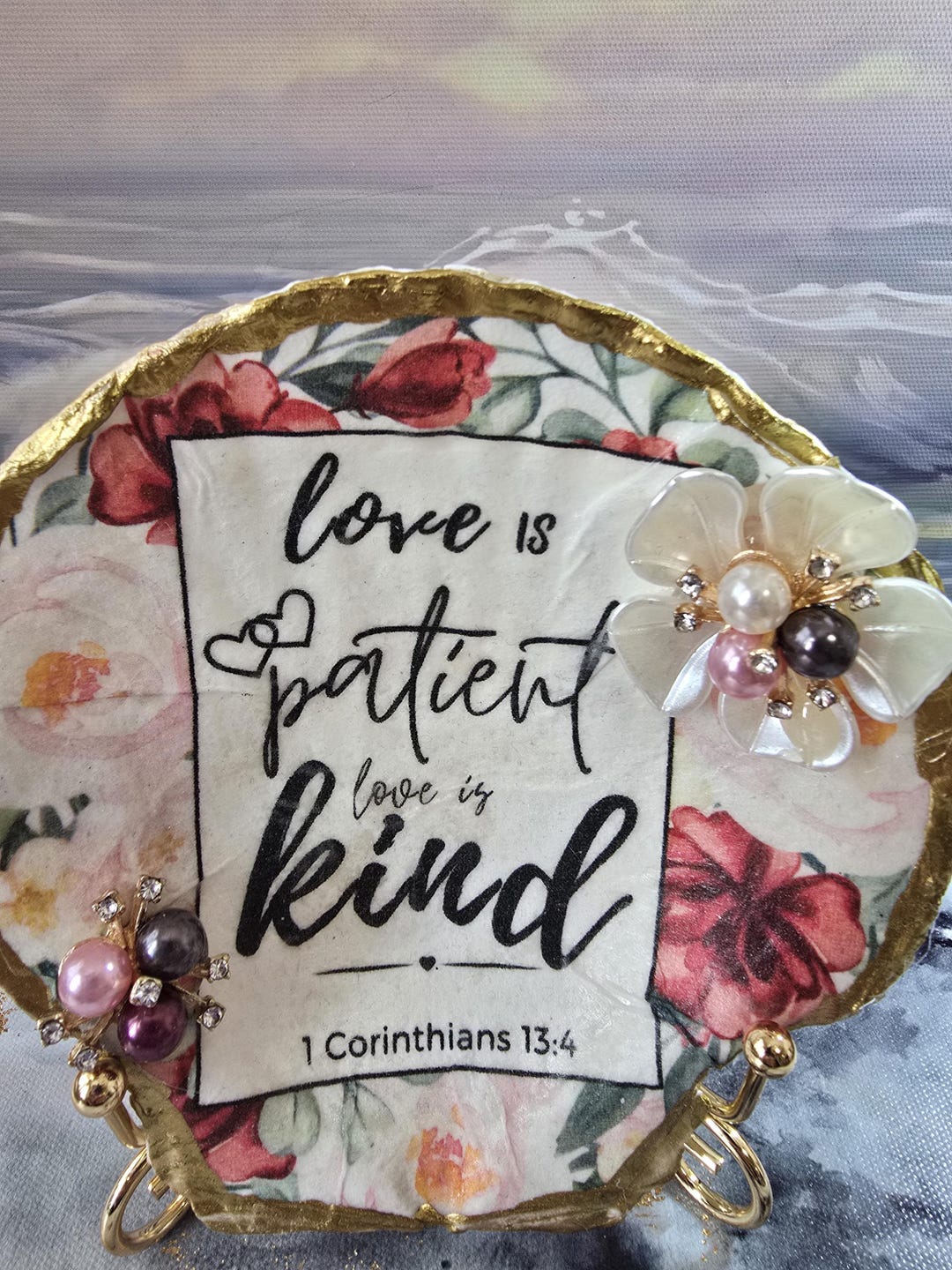 Christian, Bible Verse, Floral, 1 Cor 13:4, Scallop Shell Decoupaged ...
