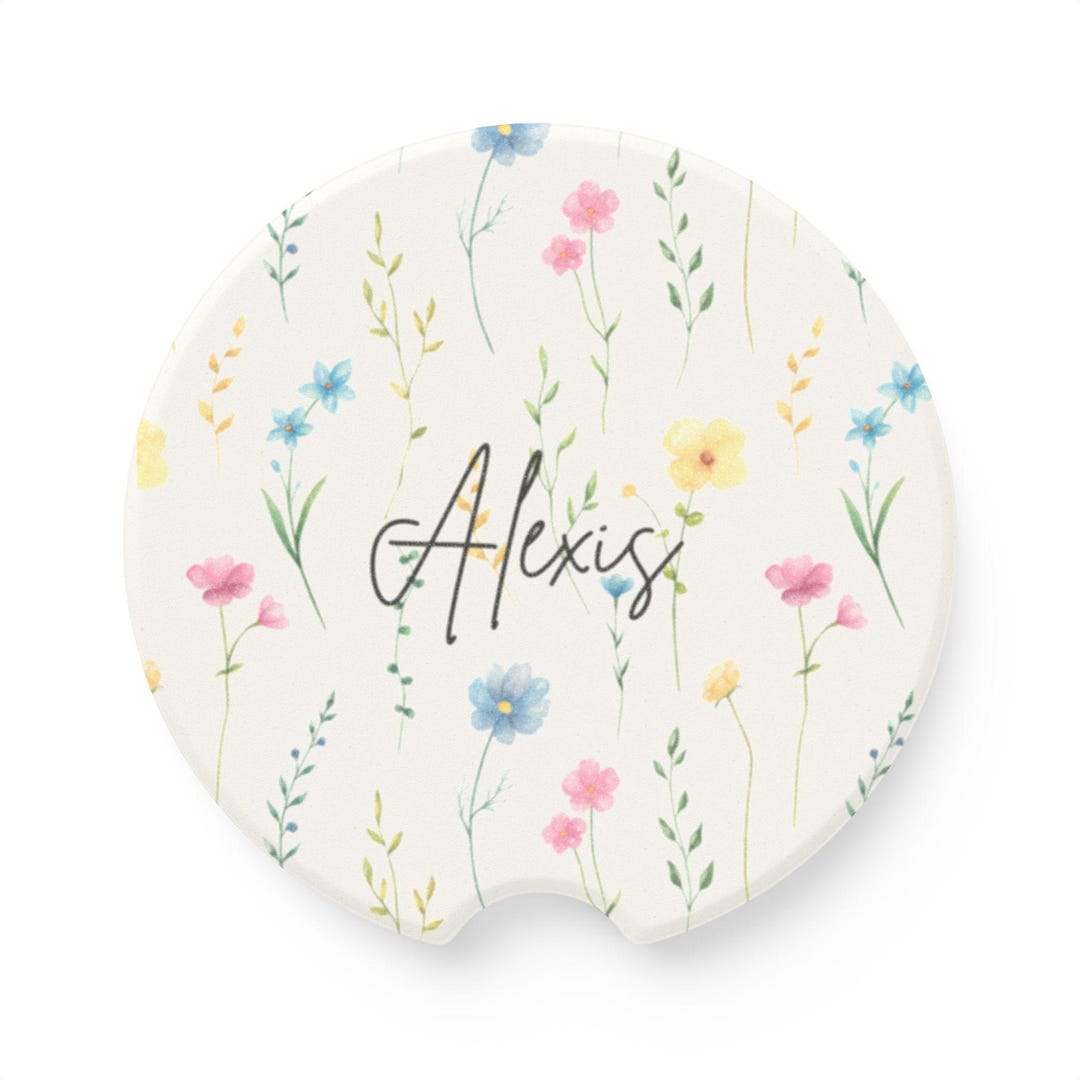 Wildflower Pattern Monogram Car Coaster | Soapstone Car Coaster - Etsy