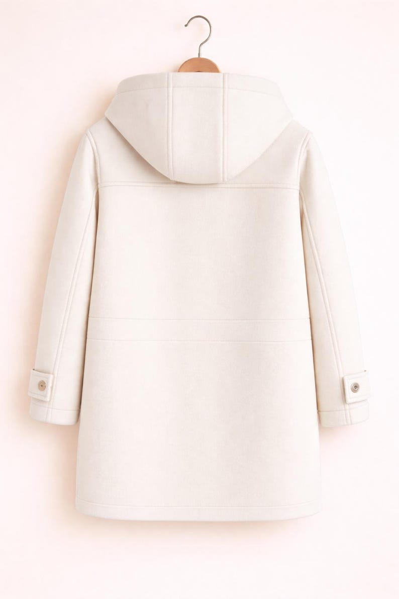 Off White Duffle Coat With Hood & Wooden Toggles – Cream Winter wool ...