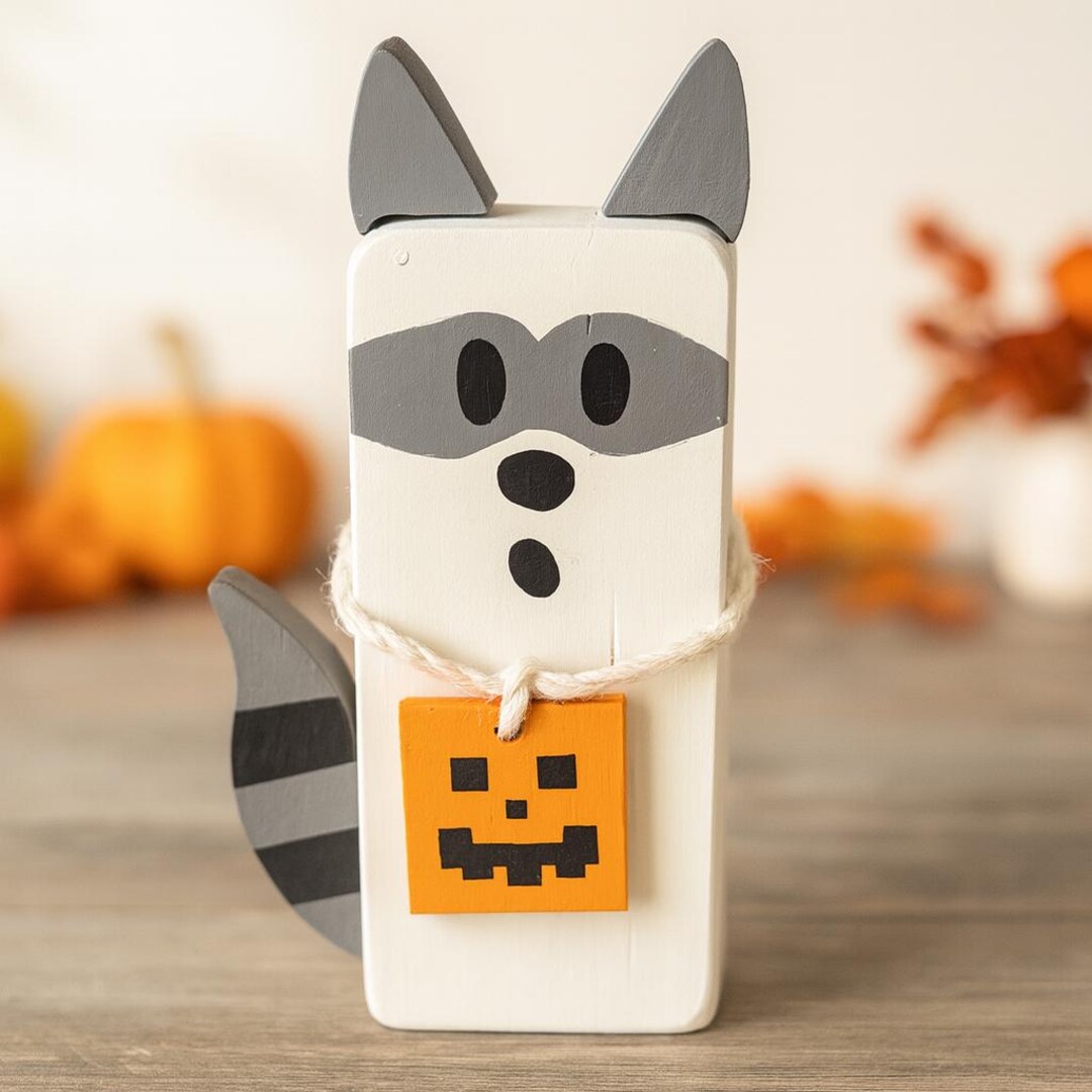 Hand-painted Wooden Ghost Raccoon Shelf Sitter: Halloween Tiered Tray ...