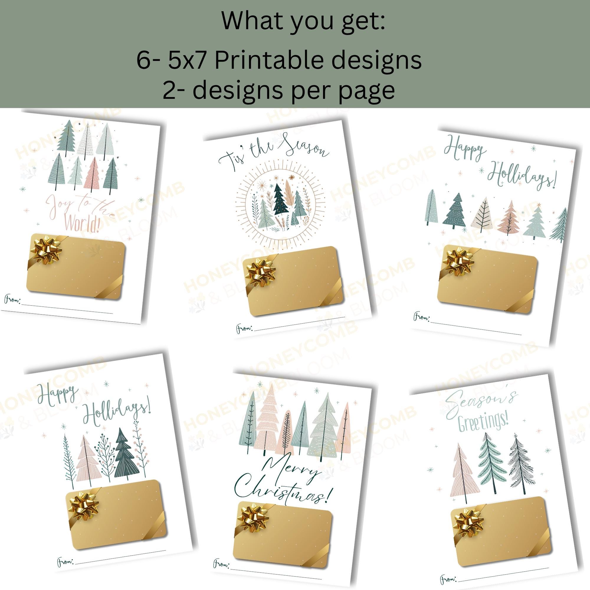 Printable Holiday Gift Card Holders 5x7–set of 6 (2/page), Instant ...