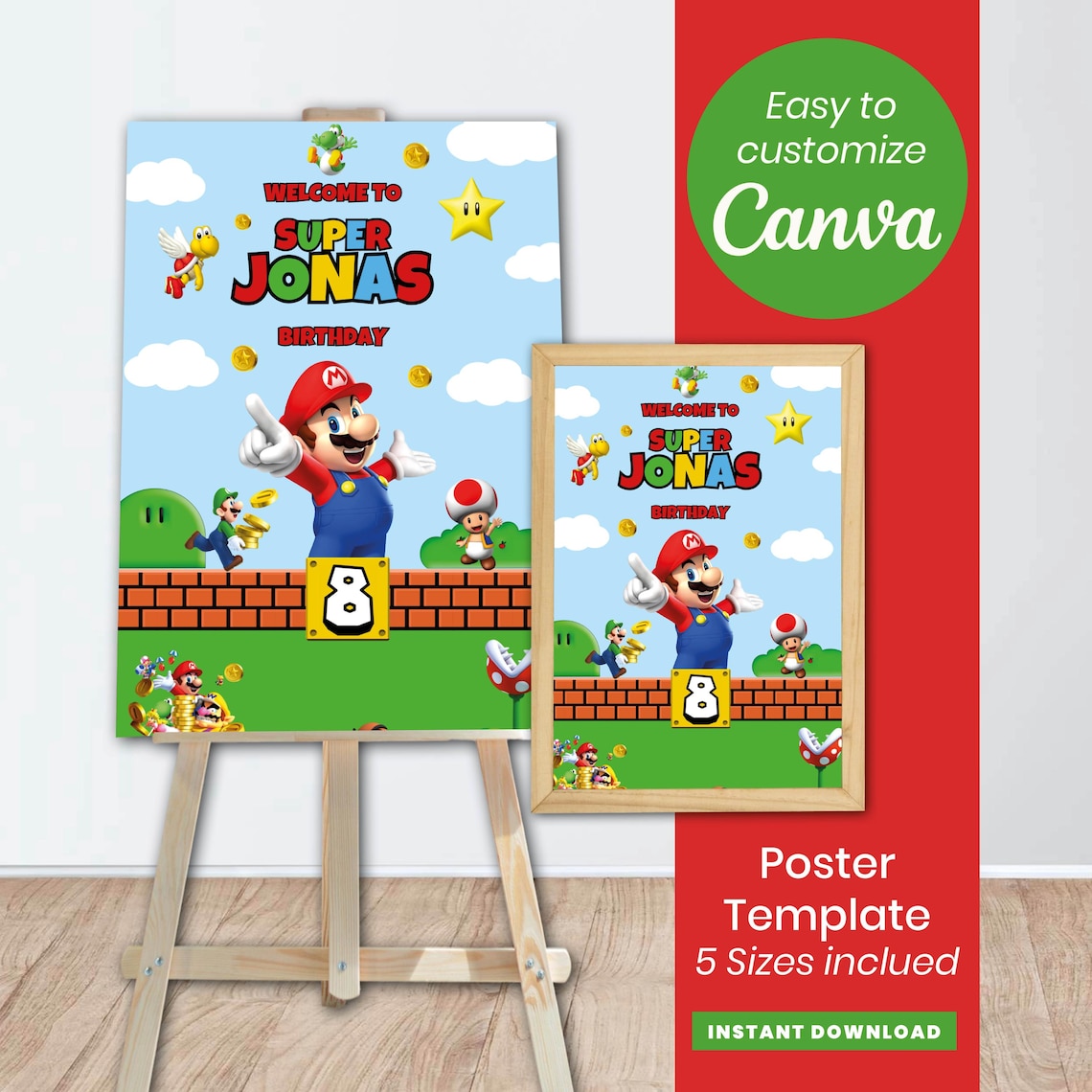 Super Mario Birthday Welcome Sign | Kids Party Poster (digital Download ...