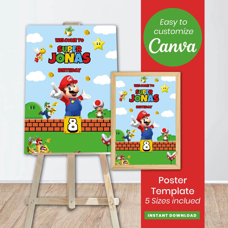 Super Mario Birthday Welcome Sign | Kids Party Poster (digital Download ...