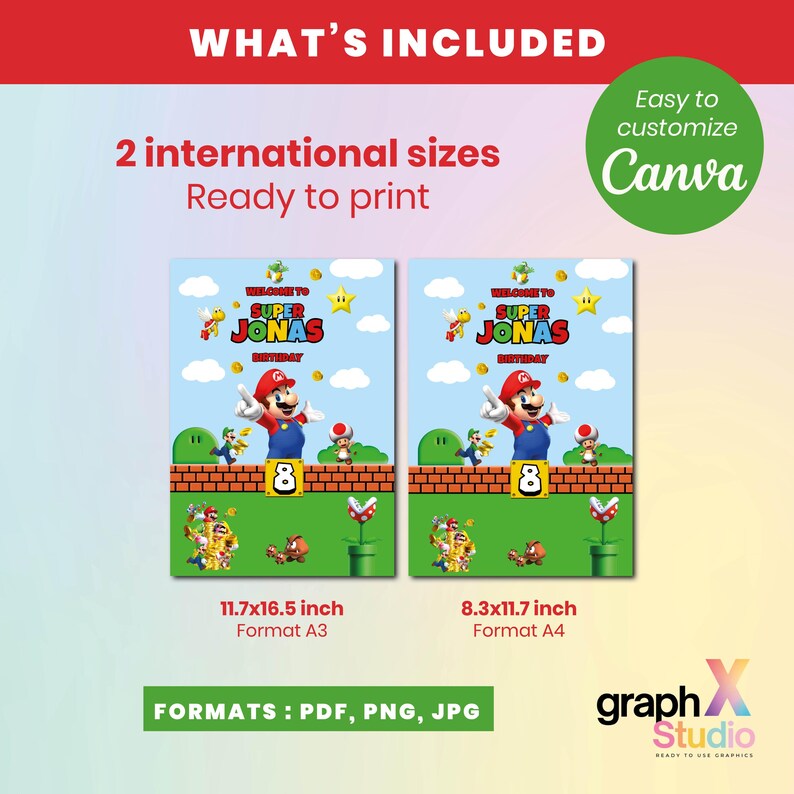 Super Mario Birthday Welcome Sign | Kids Party Poster (digital Download ...