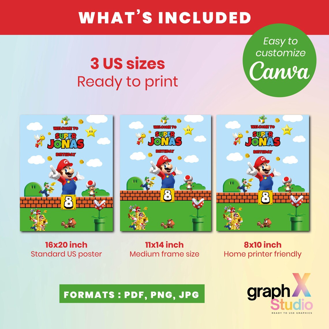 Super Mario Birthday Welcome Sign | Kids Party Poster (digital Download ...