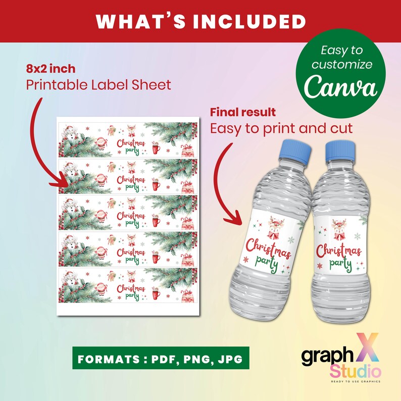 Christmas Water Bottle Labels | Holiday Drink Wraps | Santa Party Favor ...
