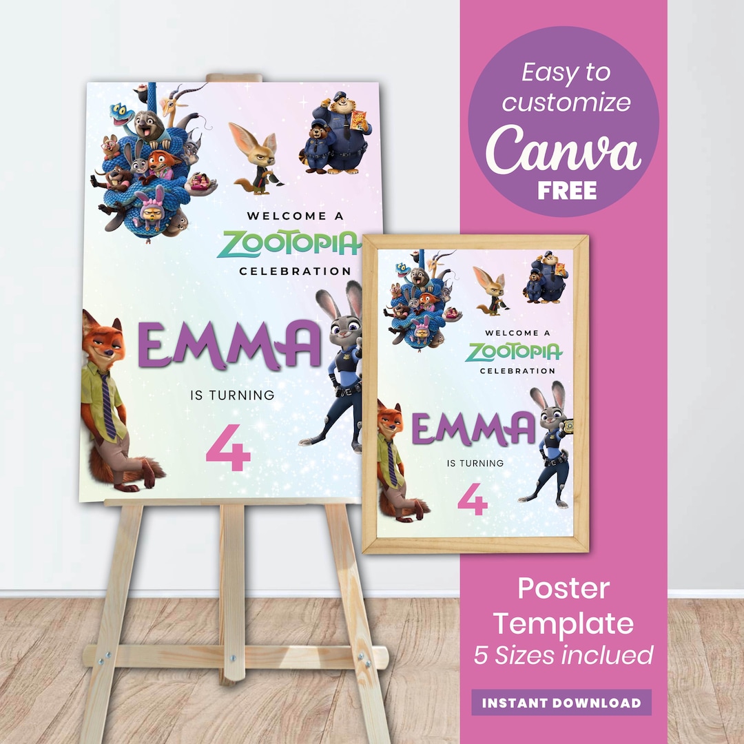 Zootopia Welcome Sign Template | Editable Canva Poster | Animal City ...