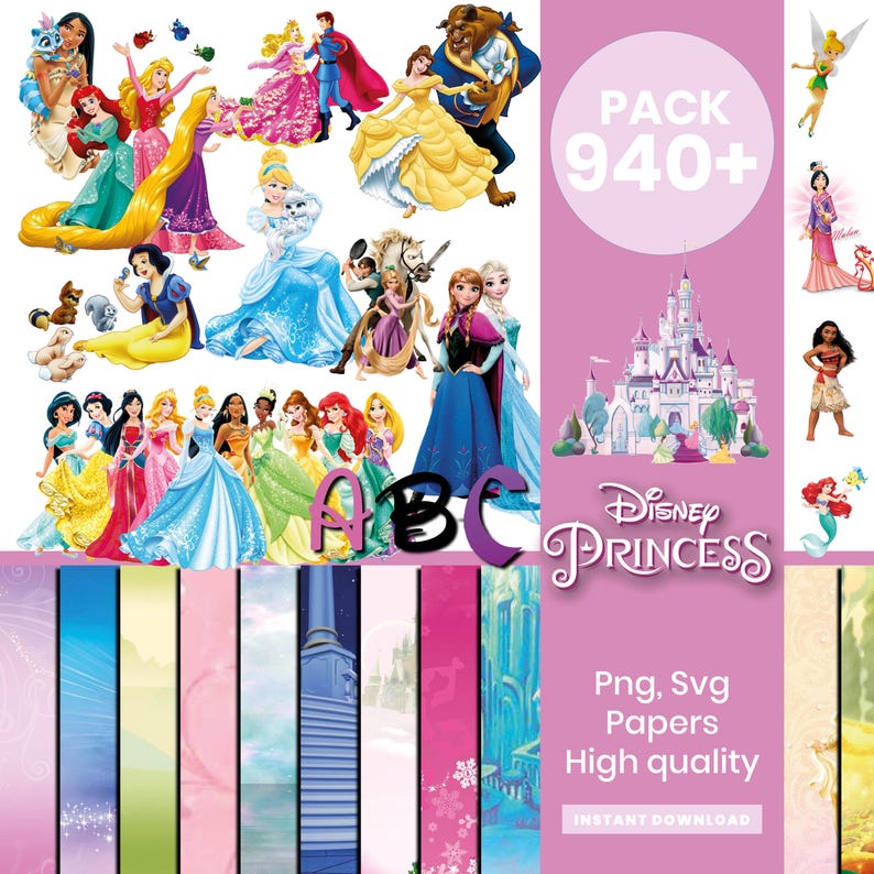 Disney Princess Clipart Bundle | PNG SVG, Castle, Crown (digital ...