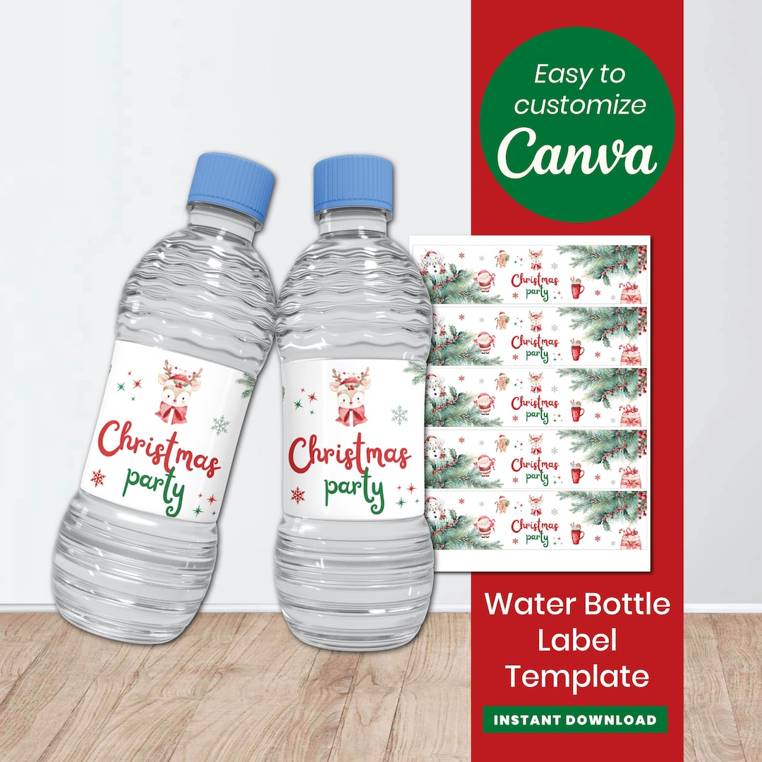 Christmas Water Bottle Labels | Holiday Drink Wraps | Santa Party Favor ...