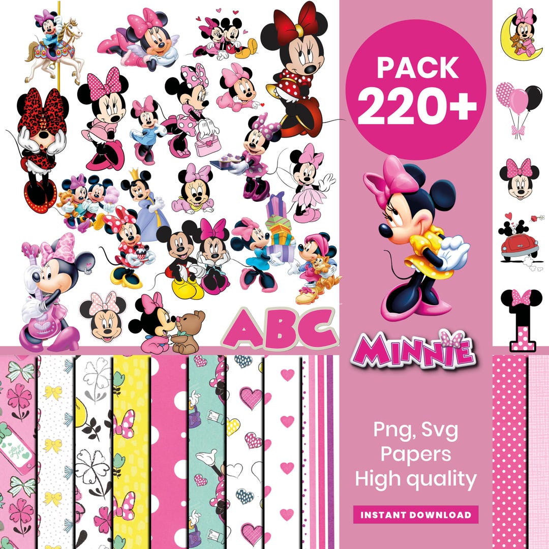 Minnie Mouse Clipart Bundle | Disney Minnie PNG SVG JPG | Pink Minnie ...