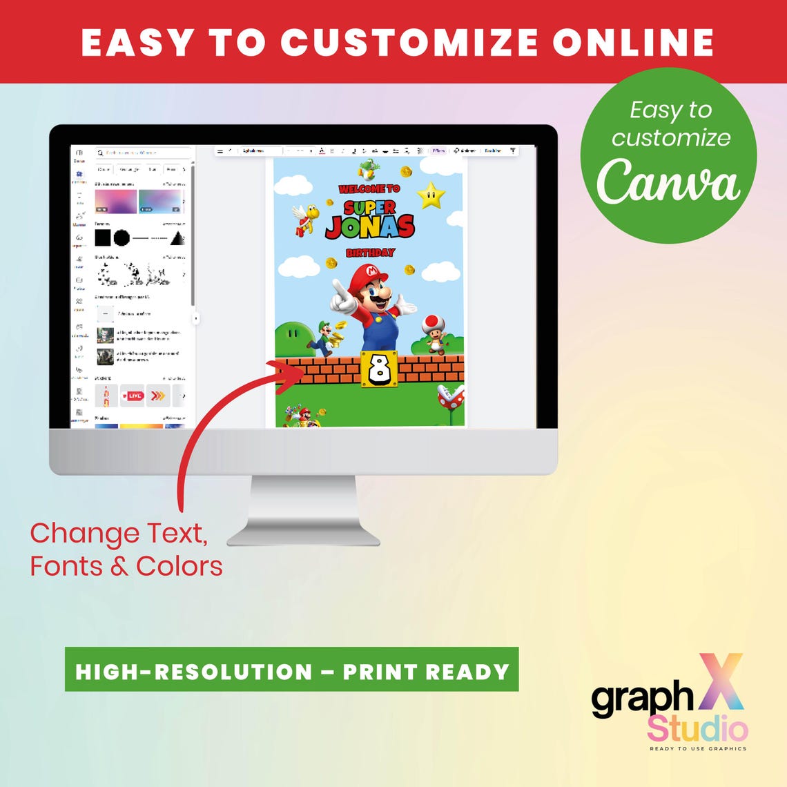 Super Mario Birthday Welcome Sign | Kids Party Poster (digital Download ...