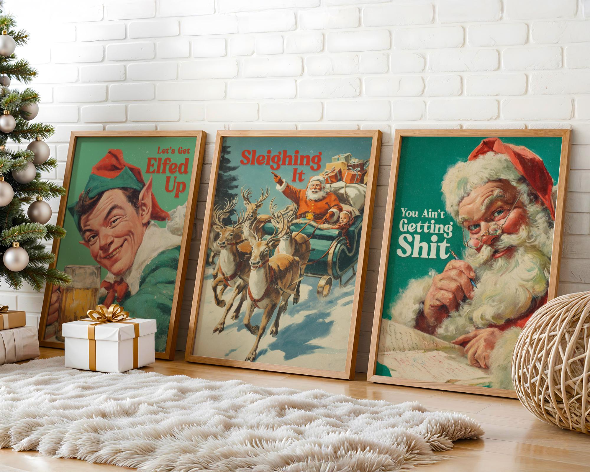 He Sees You When You’re Pooping Poster – Funny Retro Santa Bathroom ...