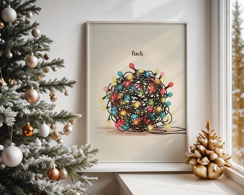 Funny Tangled Lights Poster – Relatable Christmas Wall Art With ...